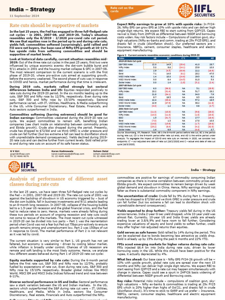 IIFL - Strategy - Impact of Rate Cuts - 20240911 | PDF | Recession ...