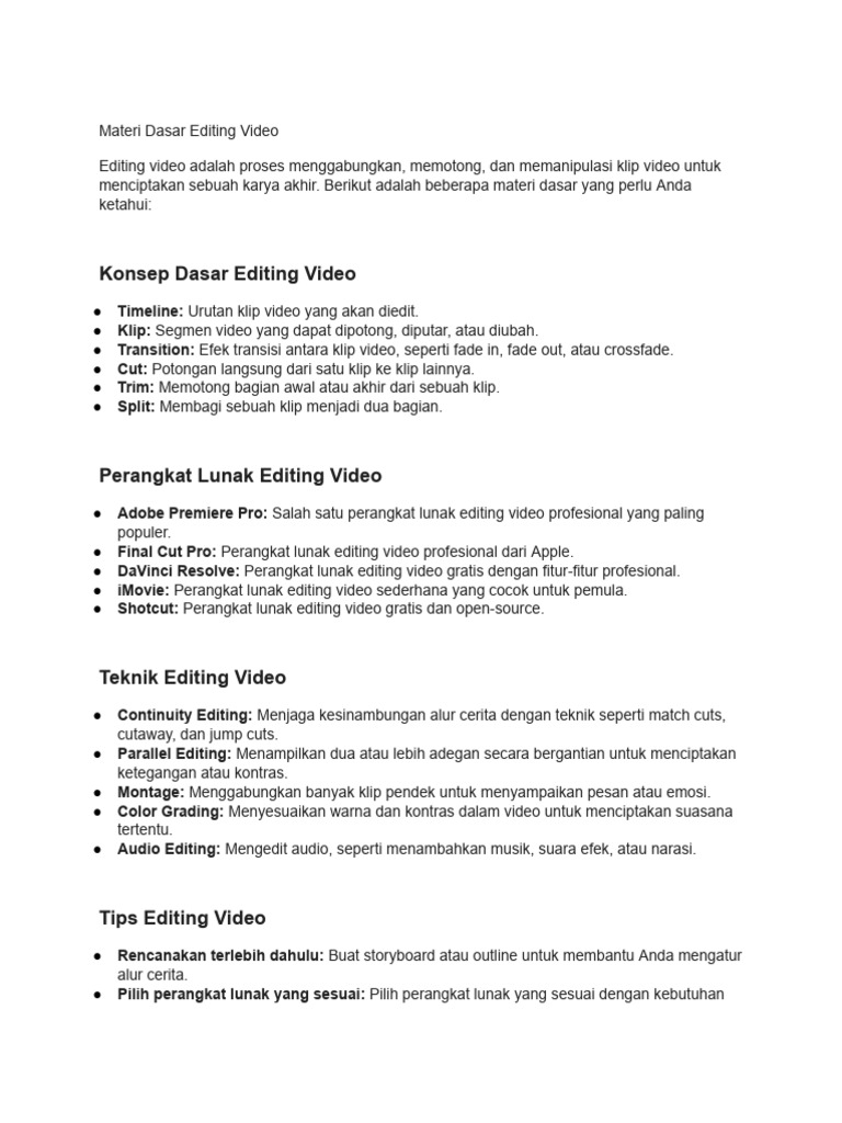 Materi Tentang Editing Video | PDF