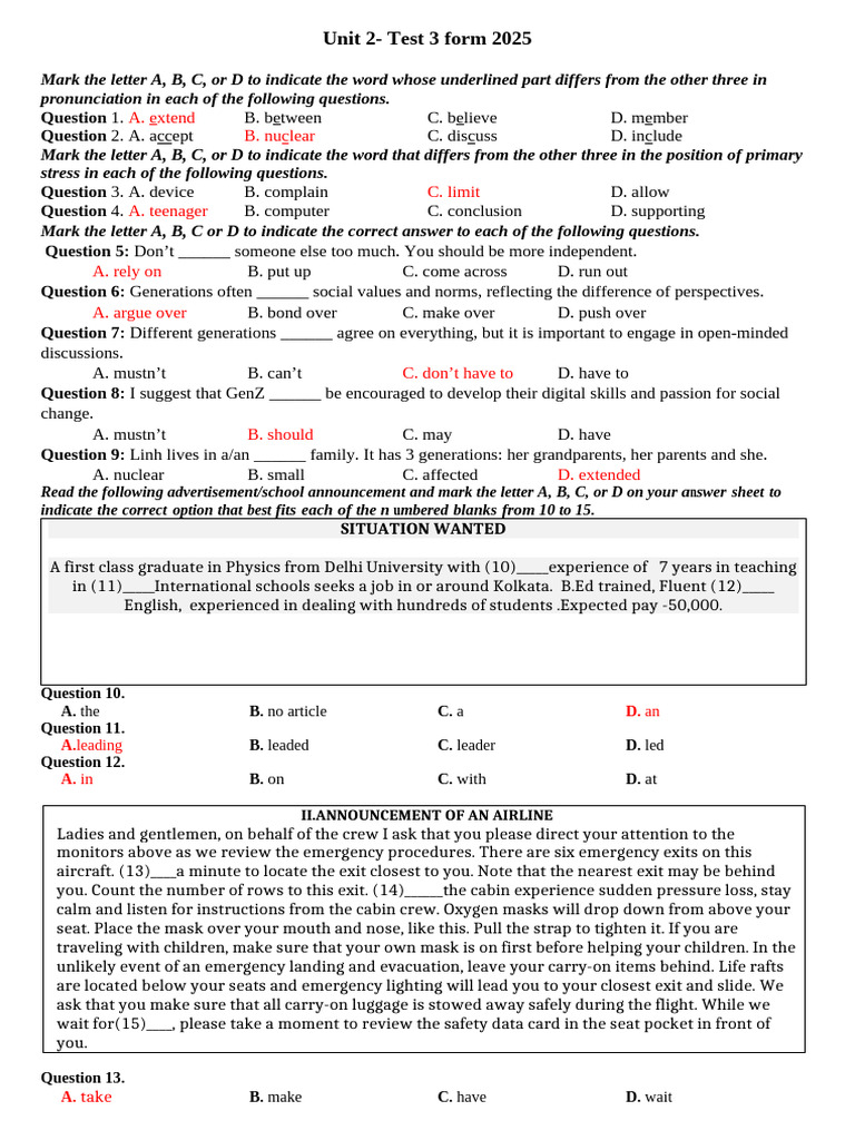 Unit 2 Test 3 2025 | PDF