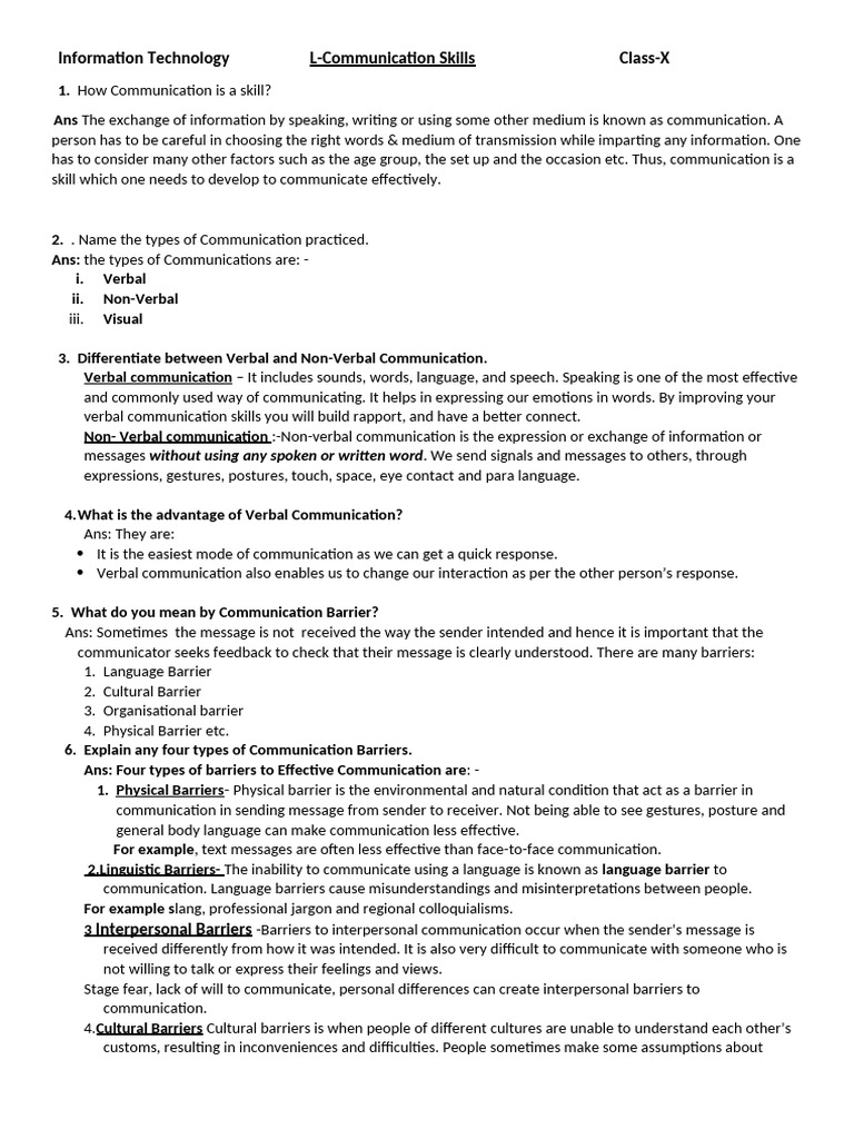 Assignment Communication Skills - X | PDF