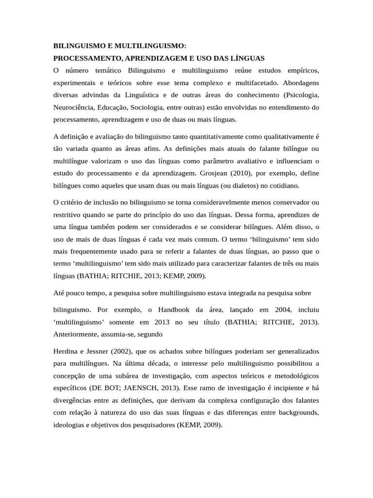 Bilinguismo e Multilinguismo | PDF