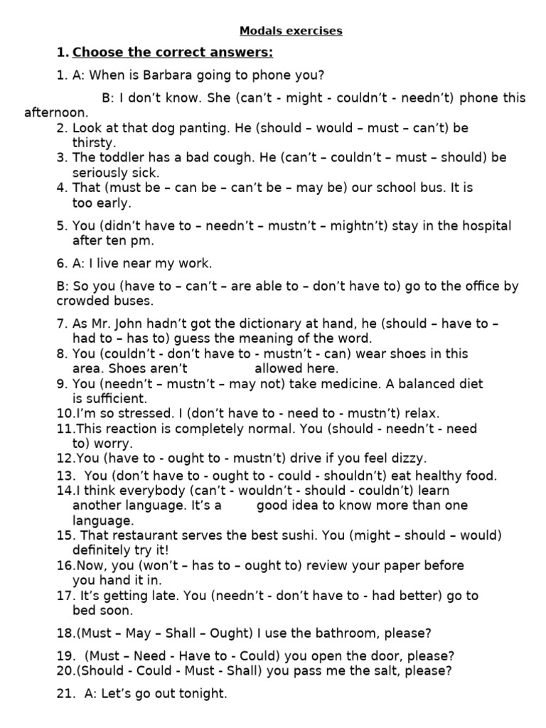 Modals Exercises New Close Up | PDF Modals Exercises New Close Up | PDF