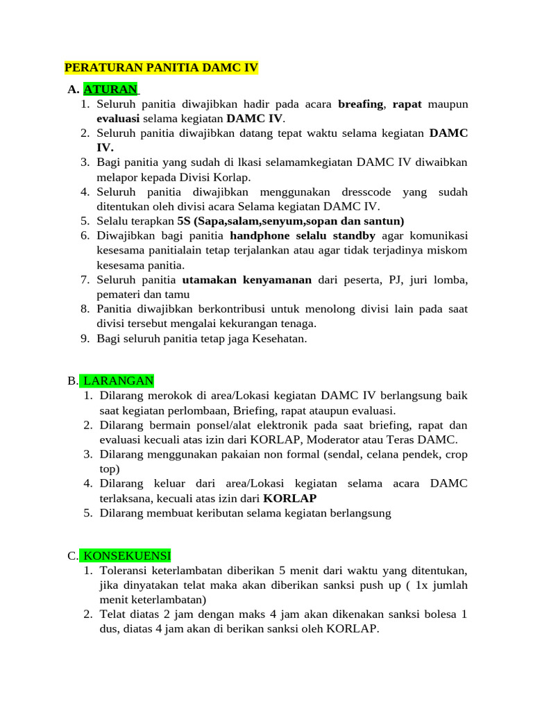 Peraturan Panitia Damc Iv | PDF