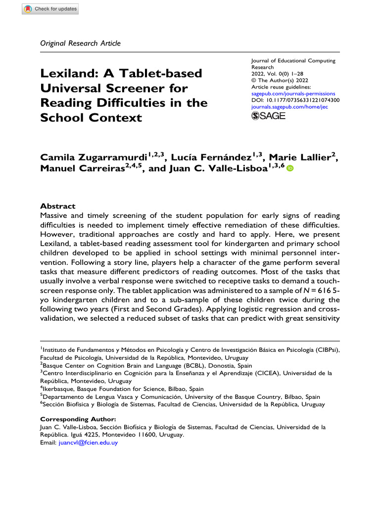 Zugarramurdi Et Al. - 2022 - Lexiland A Tablet-Based Universal Screener For Reading Difficulties ...