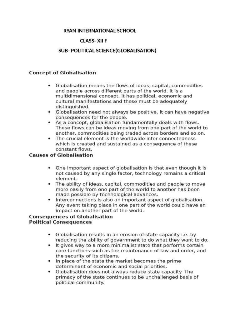 NOTES OF GLOBALISATION - Ic644067 | PDF