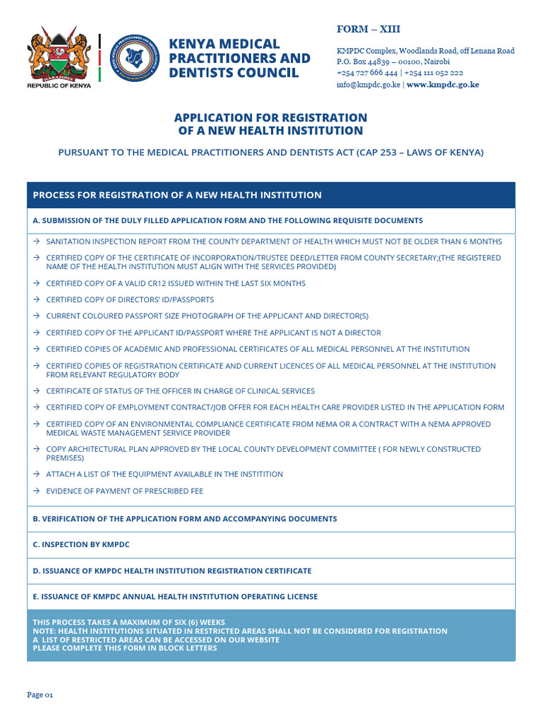 KMPDC - Application For Registration of A New Health Institution - FORM ...