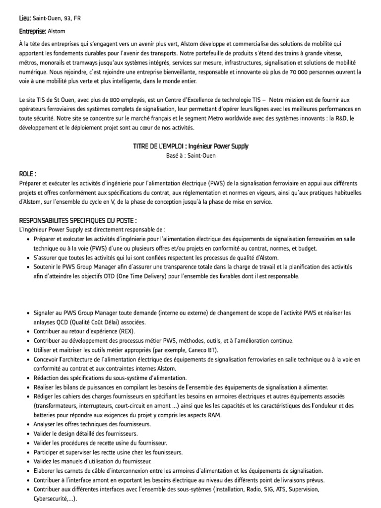 Fiche de poste - Power Supply Engineer | PDF