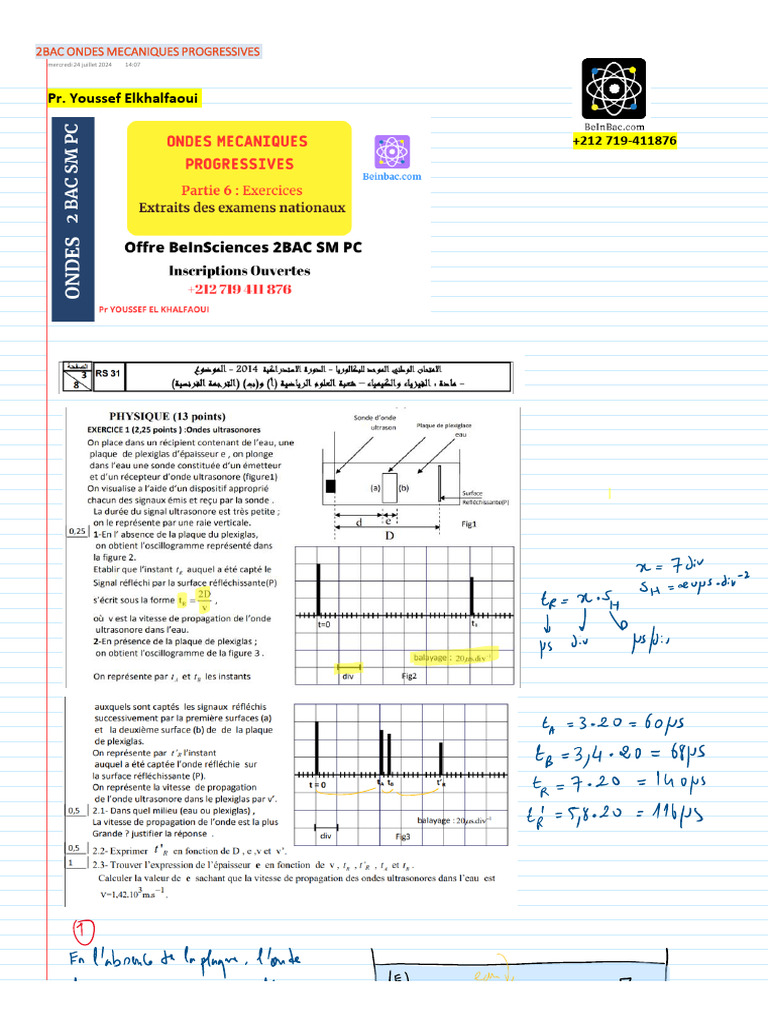 2bac Exm SM 2014 Ondes Mecaniques Progressives | PDF