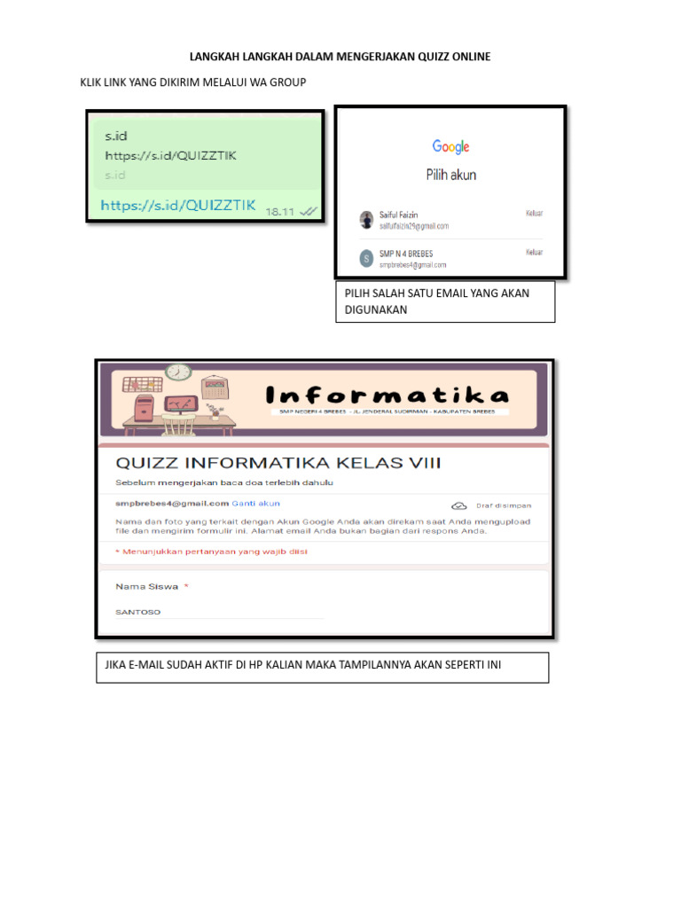 LANGKAH LANGKAH DALAM MENGERJAKAN QUIZZ ONLINE | PDF