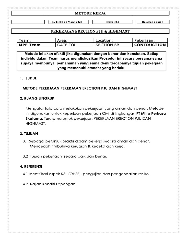 METODE KERJA Highmast | PDF