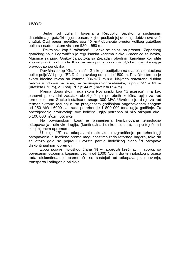 Gatački Ugljeni Basen: Tehnološke Karakteristike | PDF