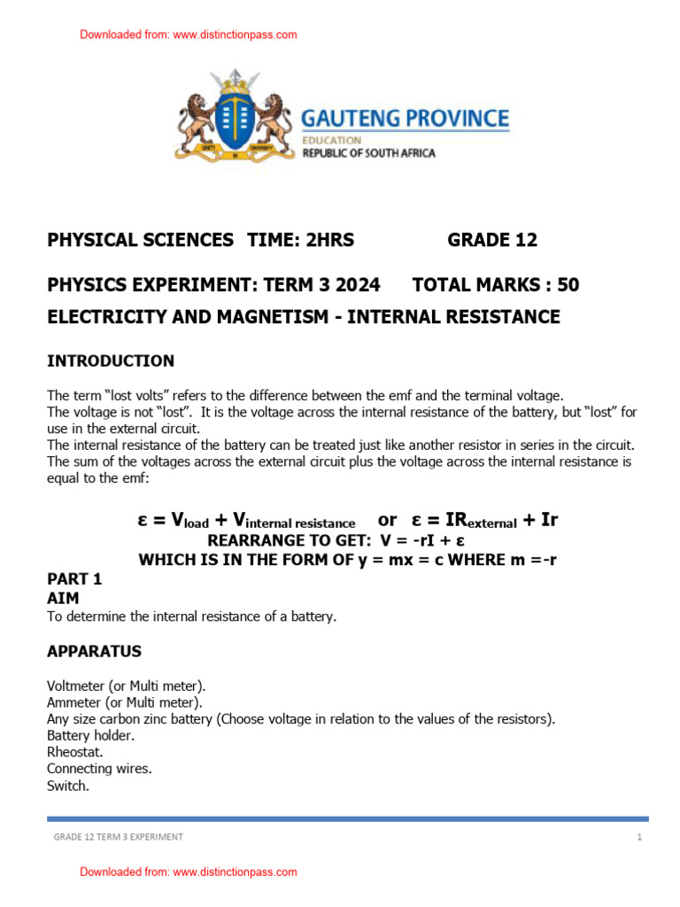 Term 3 Experiment Internal Resistance | PDF