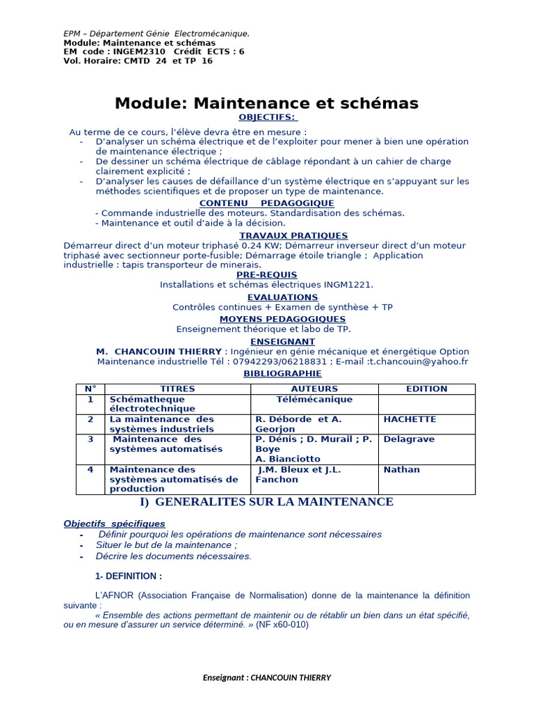 Cours de GE Maintenance Et Schémas | PDF