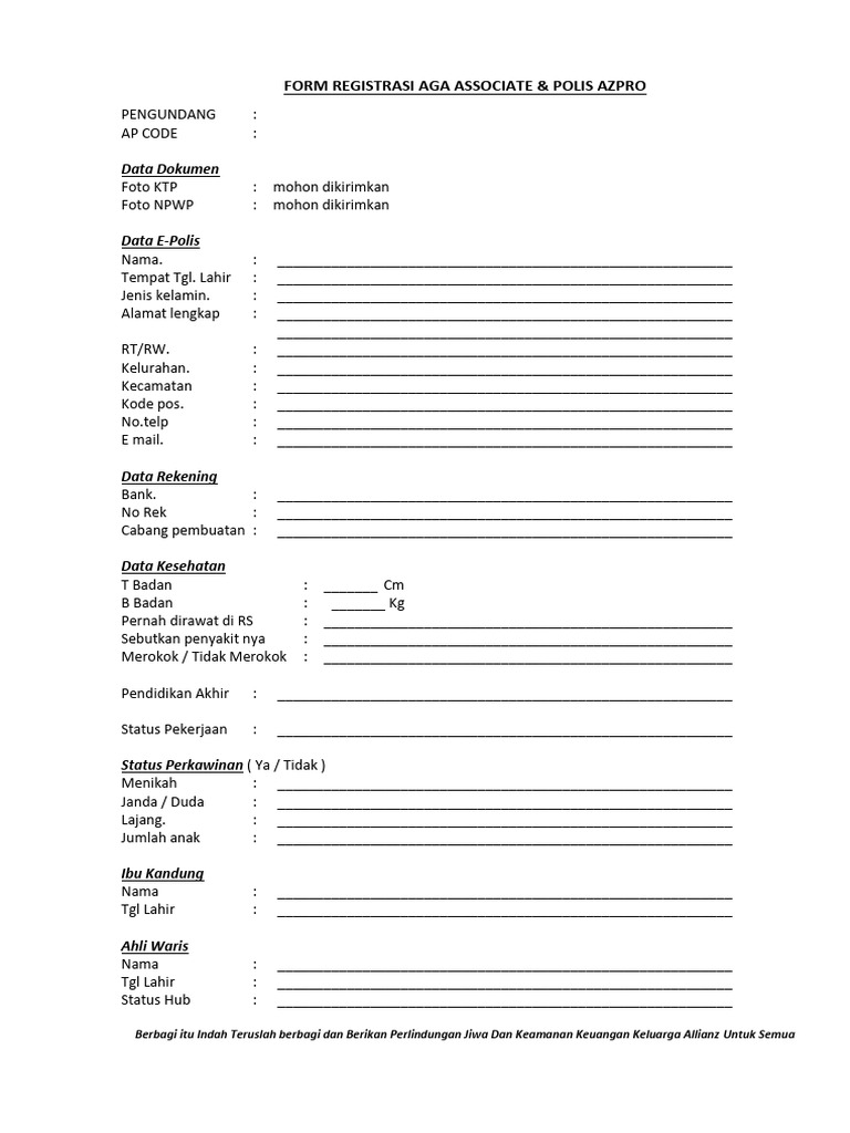 Form Registrasi Aga Associate & Polis Azpro | PDF