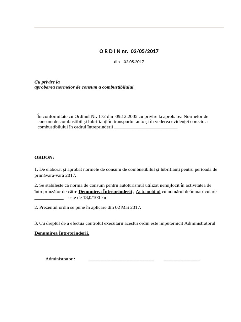 Ordin de Aprobare A Normelor de Consum | PDF