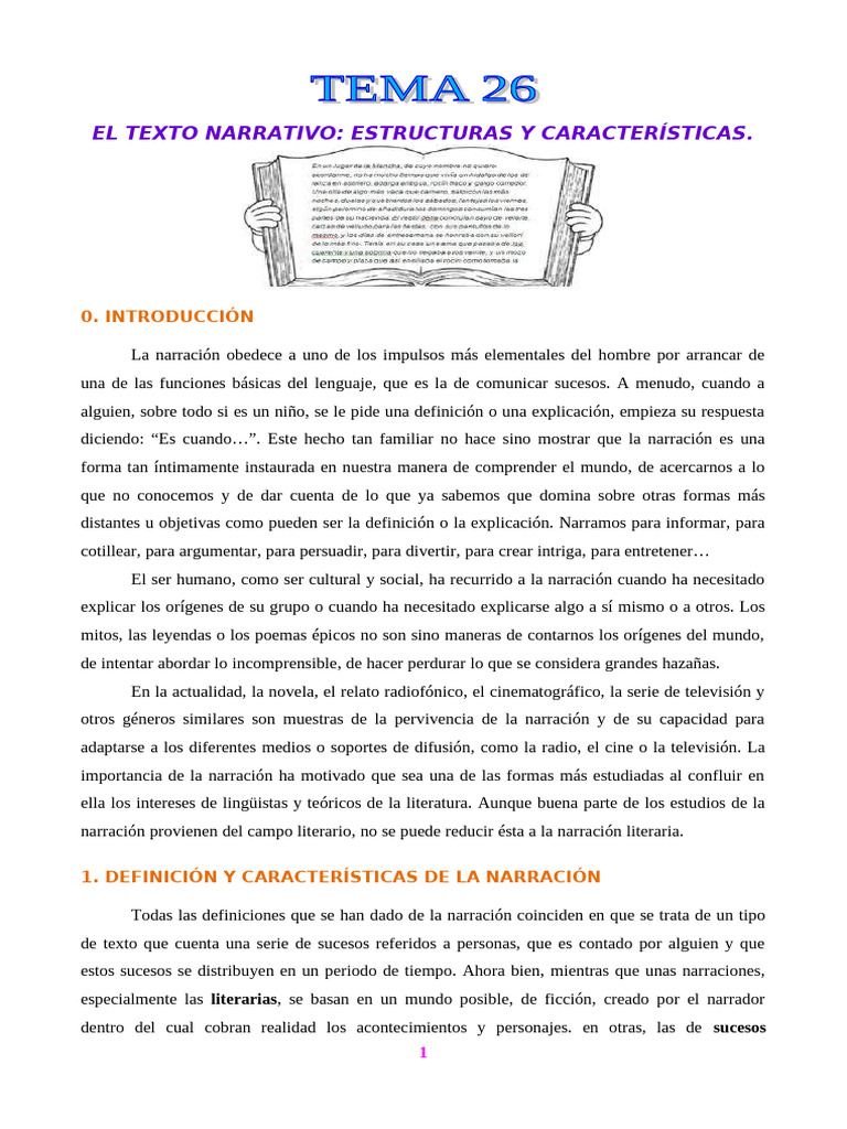 Tema 26. El texto narrativo oposiciones | PDF