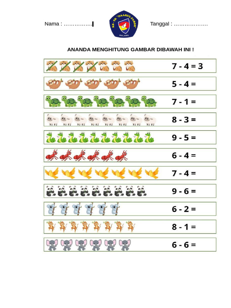 Pengurangan Dengan Benda - TKB | PDF