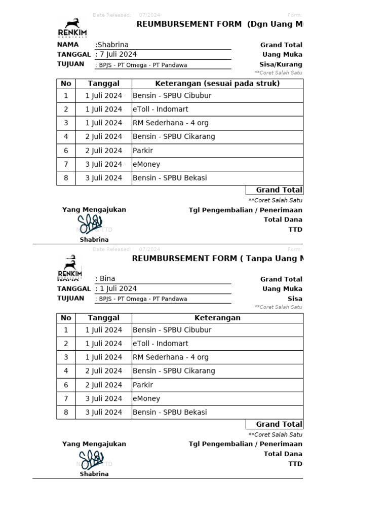 Form Reimbursement | PDF