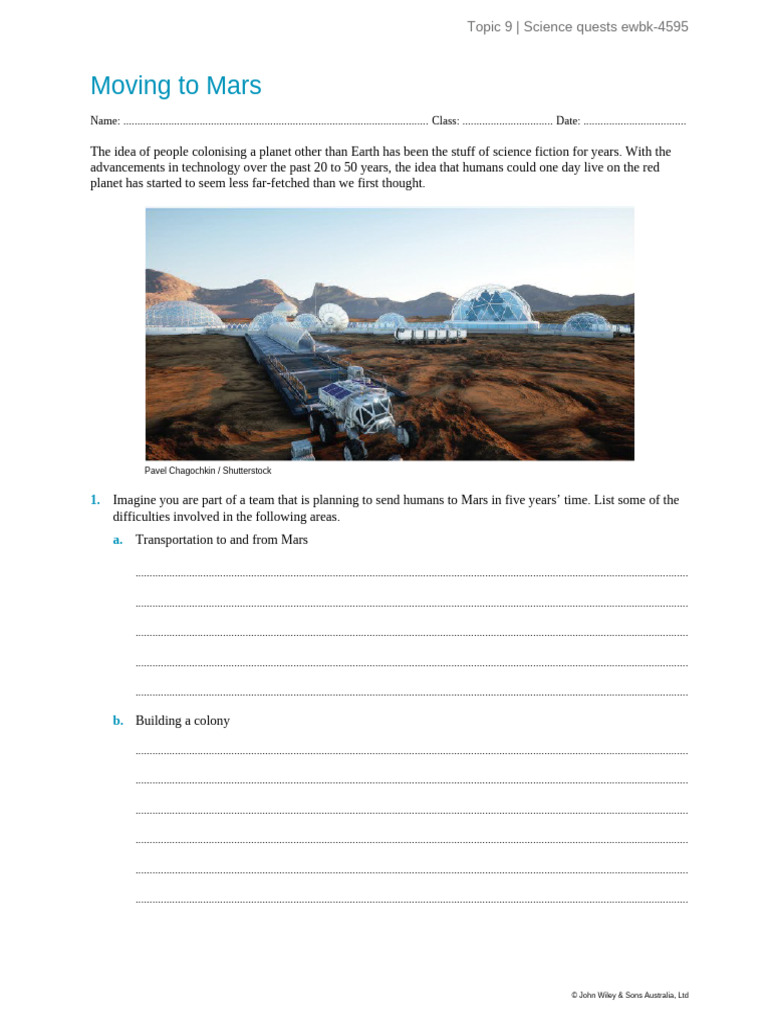 Moving to Mars - Replacement Task | PDF