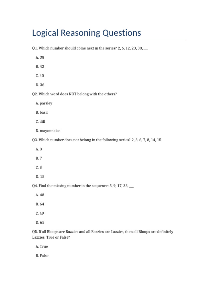 Logical Reasoning Questions | PDF