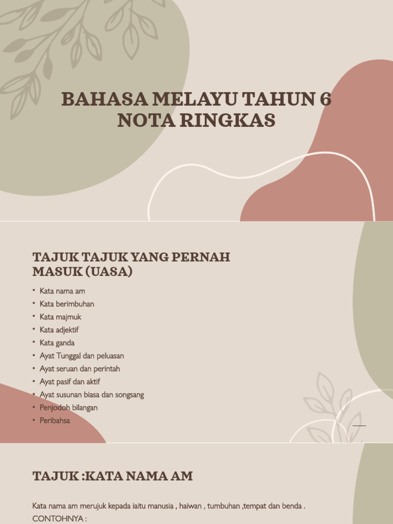 Bahasa Melayu Tahun 6 Nota Ringkas - 1 | PDF | Seni & Disiplin Bahasa