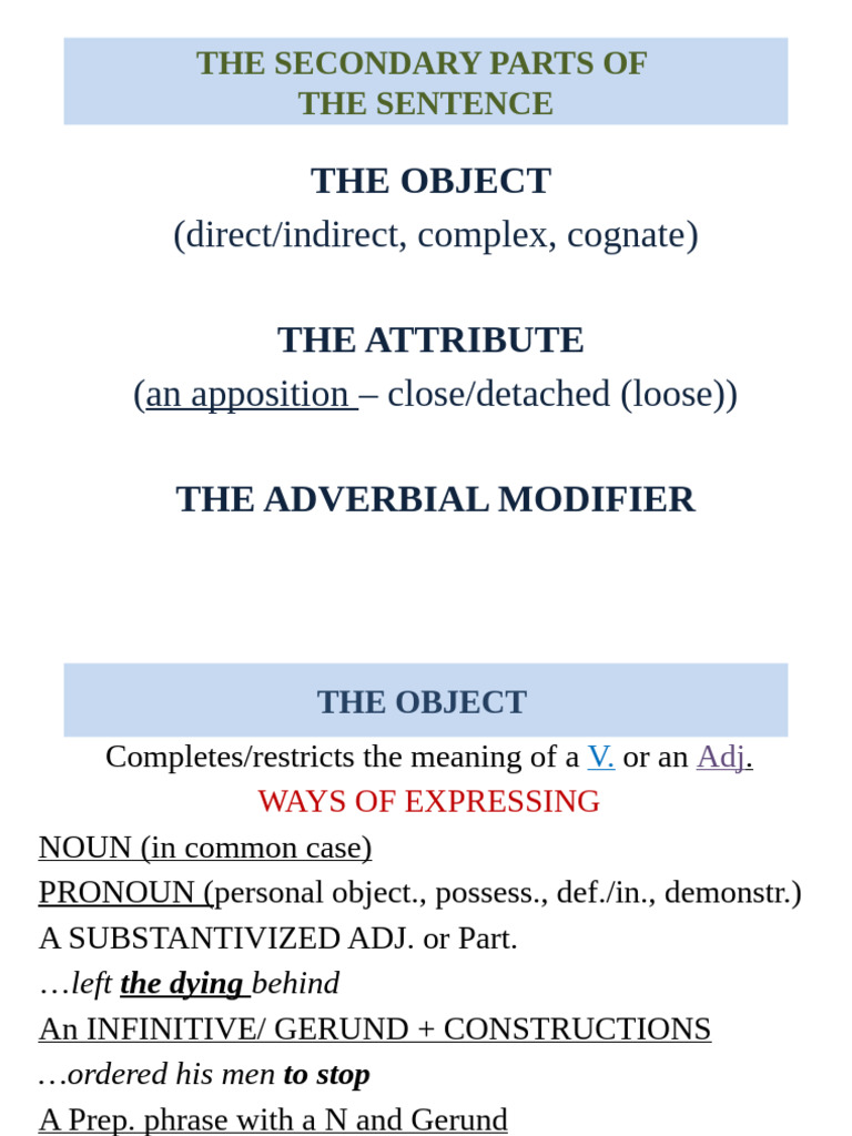 Syntax. Secondary Parts | PDF