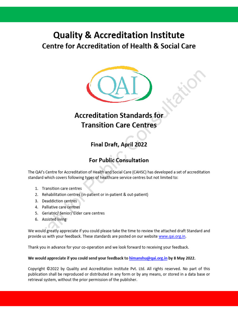 QAI Transition Care Centre Standards | PDF