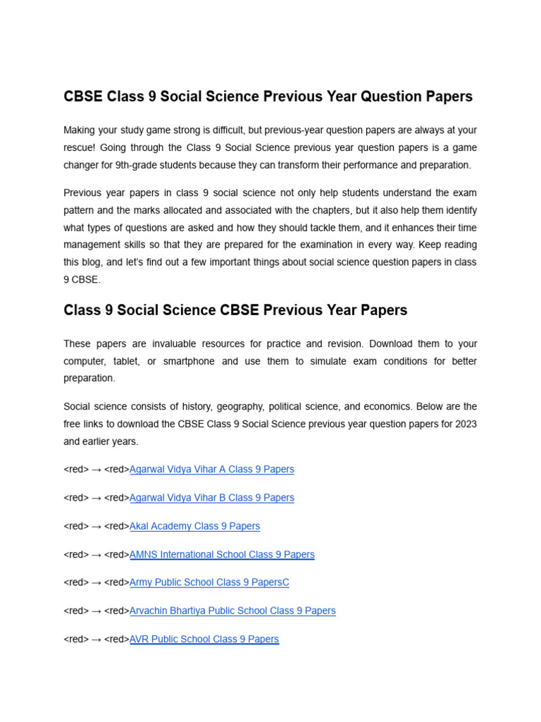 Class 9 SST Annual Papers | PDF
