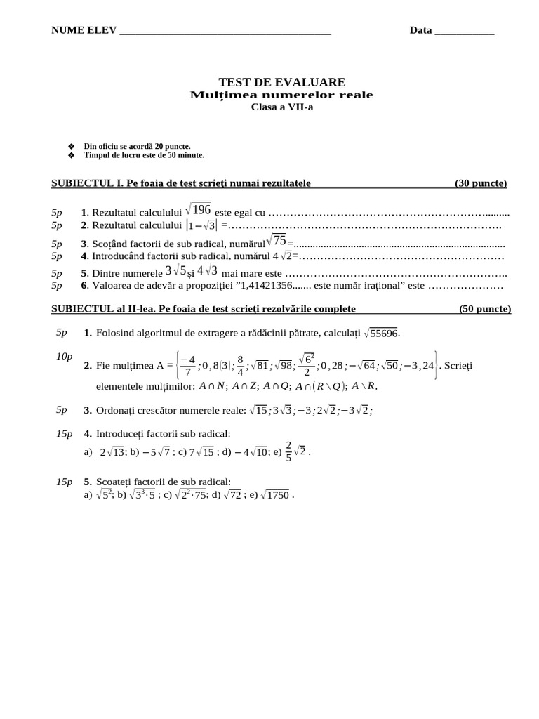 Test Radicali 1 | PDF