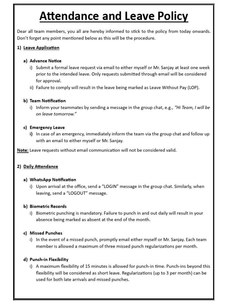 Attendance and Leave Policy - 20240906 | PDF