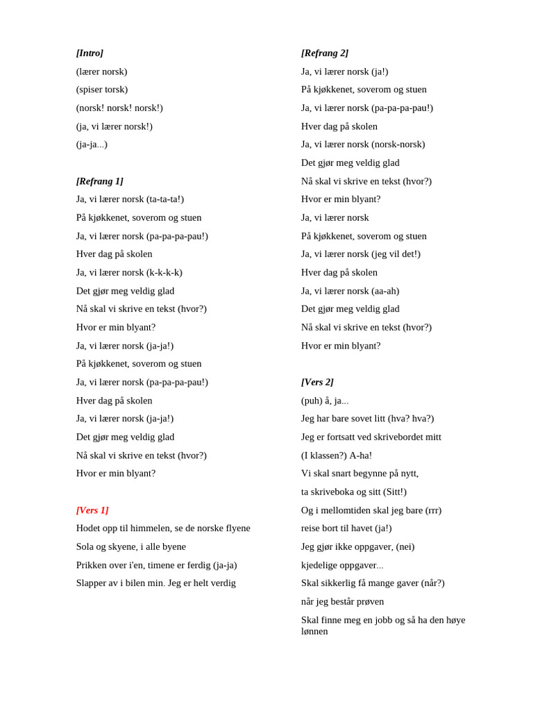 Tekst Til Sangen 2 Sider | PDF