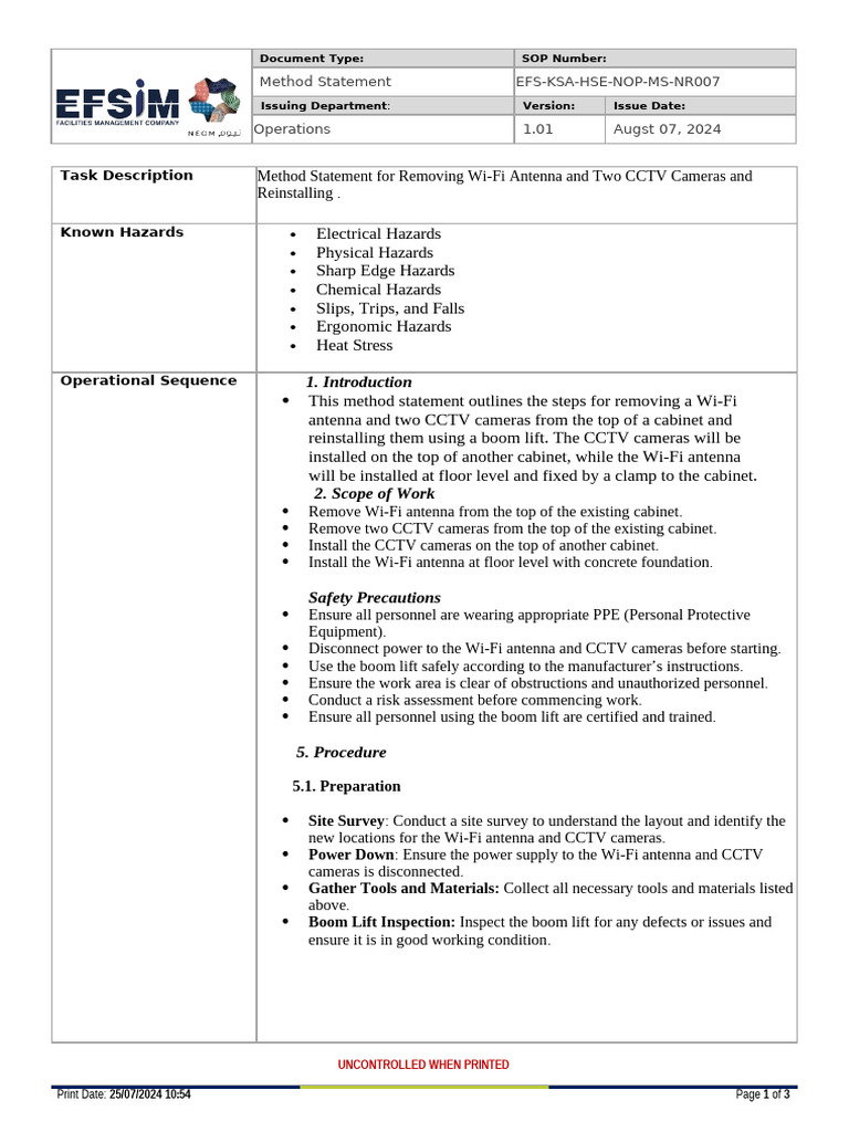 How To Write Method Statement For Removing Wi-Fi Antenna and CCTV ...
