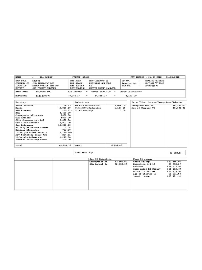 Salary Slip For Ibm - May | PDF
