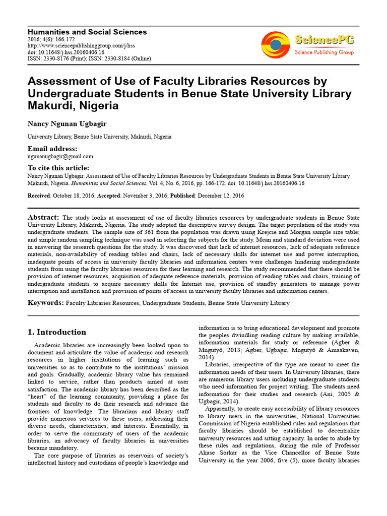 Assessment of Use of Faculty Libraries Resources B | PDF