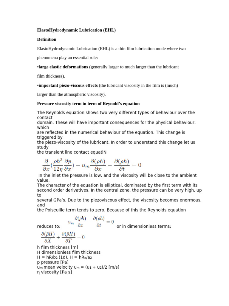 ElastoHydrodynamic Lubrication | PDF