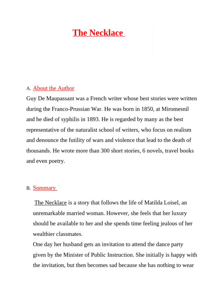 The Necklace: Class 7 Q&A Guide | PDF | Mystery, Thriller & Crime ...