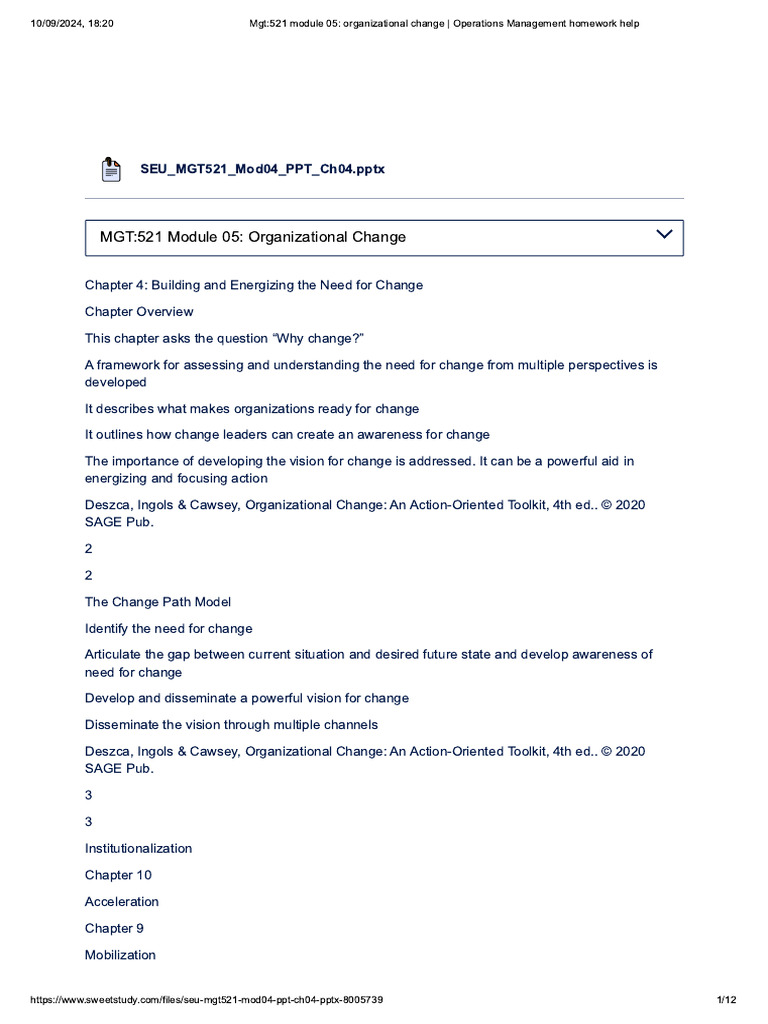 MGT - 521 Module 05 - Organizational Change - Operations Management ...