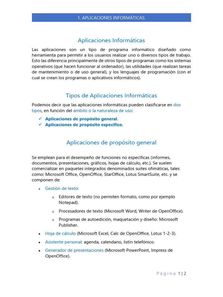 1.01 Tipos de aplicaciones ofimáticas | PDF