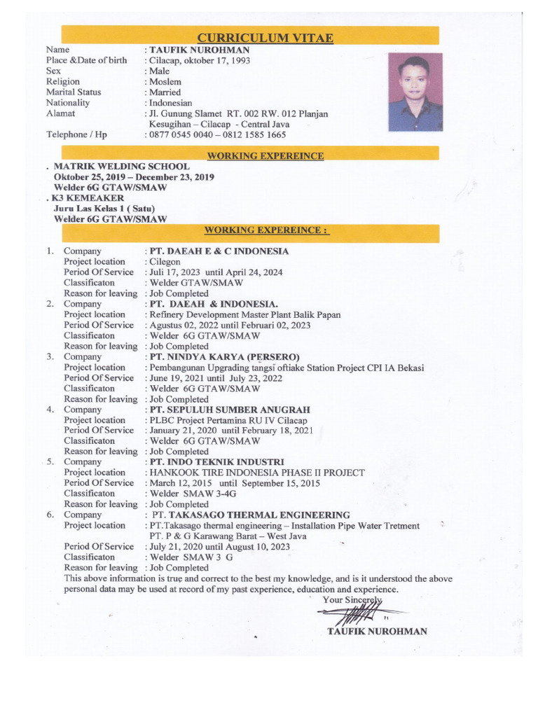 CV. Taufik Nurohman. WELDER.. | PDF