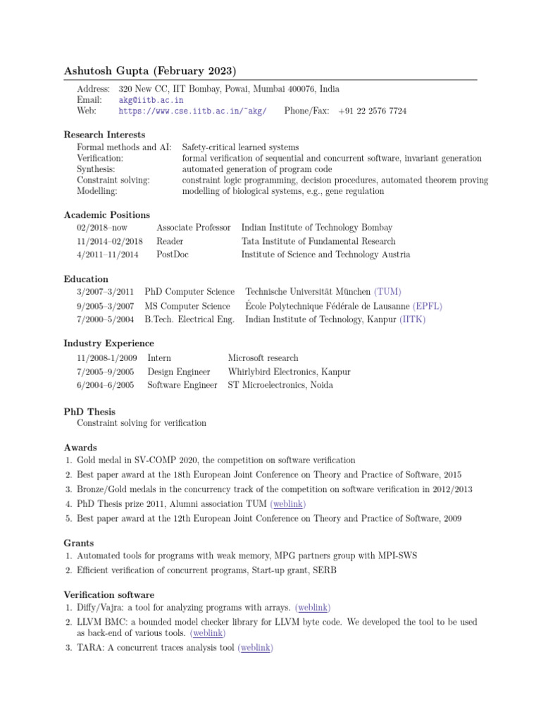 Ashutosh CV | PDF | Formal Verification | Computers