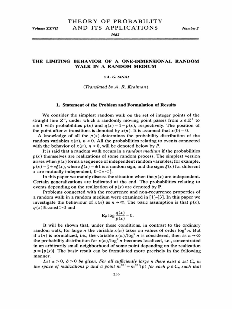 1983 The Limiting Behavior of A One-Dimensional Random Walk in A Random Medium | PDF