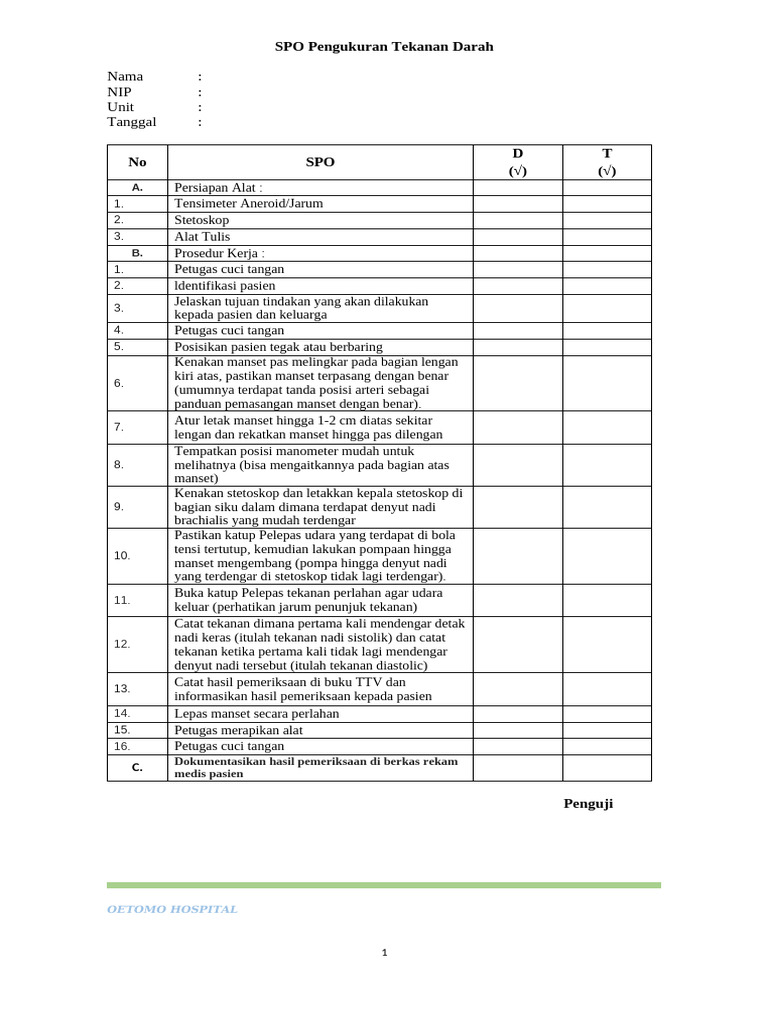FORM Ujikom SPO Pengukuran Tekanan Darah | PDF