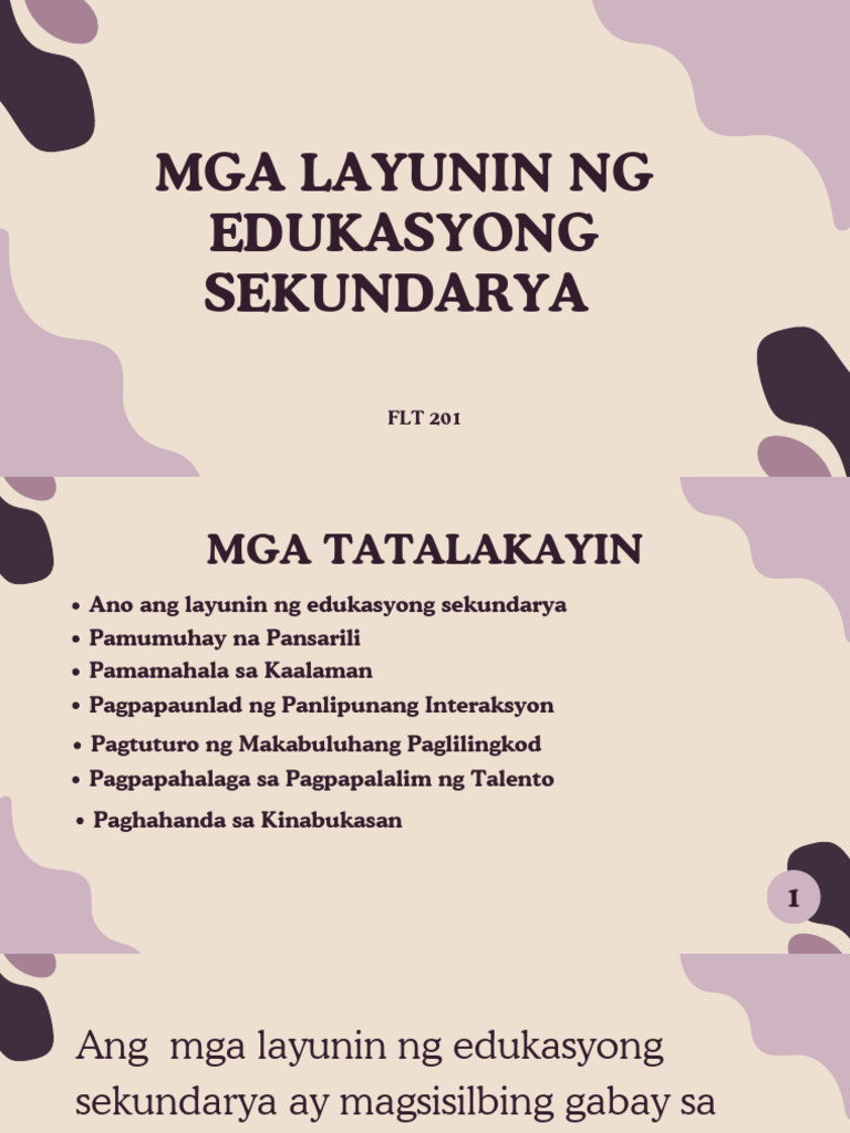 Mga Layunin NG EDUKASYONG SEKUNDARYA - 20240911 - 203908 - 0000 | PDF