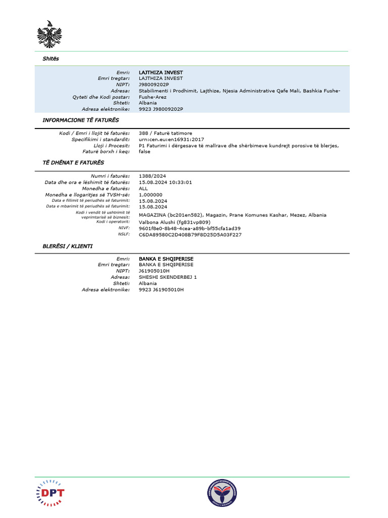 Banka e Shqiperise 15.08.2024 | PDF