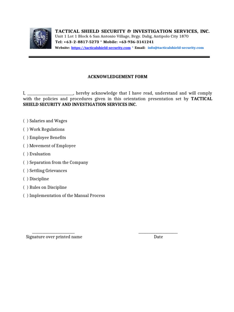Draft- Acknowledgement Form | PDF
