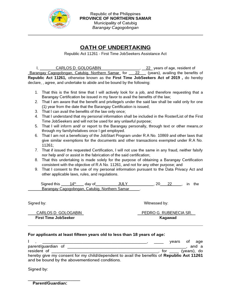 Oath of Undertaking Template | PDF