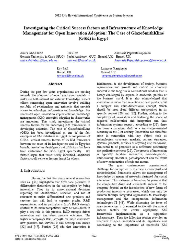 Investigating The Critical Success Factors and Infrastructure of Knowledge Management For Open ...