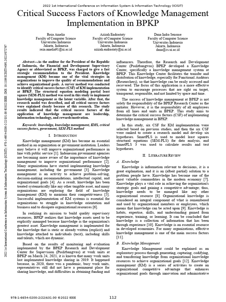 Critical Success Factors of Knowledge Management Implementation in BPKP ...