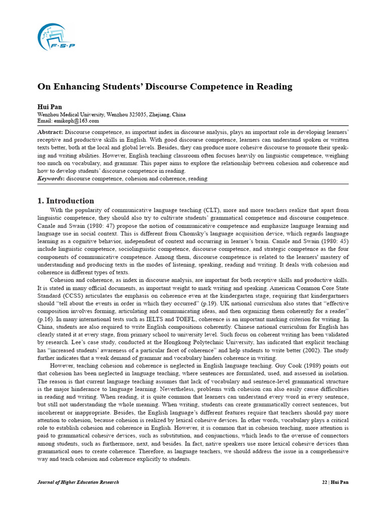 On Enhancing Students Discourse Competence in Rea | PDF