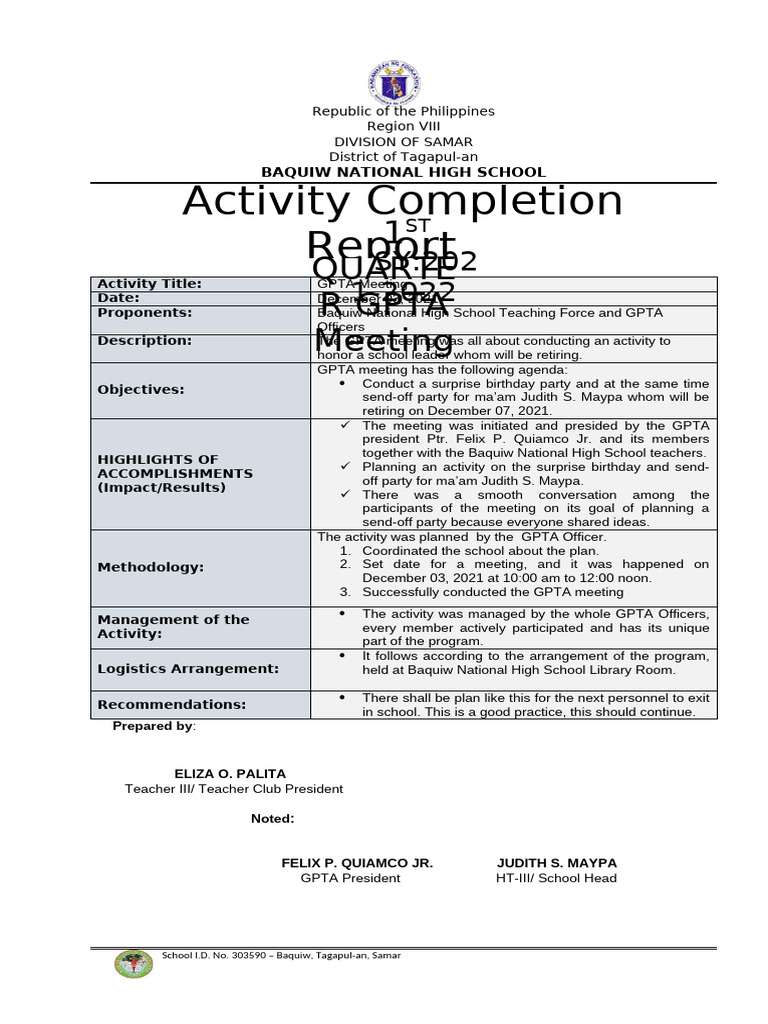 Acr-Baquiw Gpta Meeting 1stq | PDF